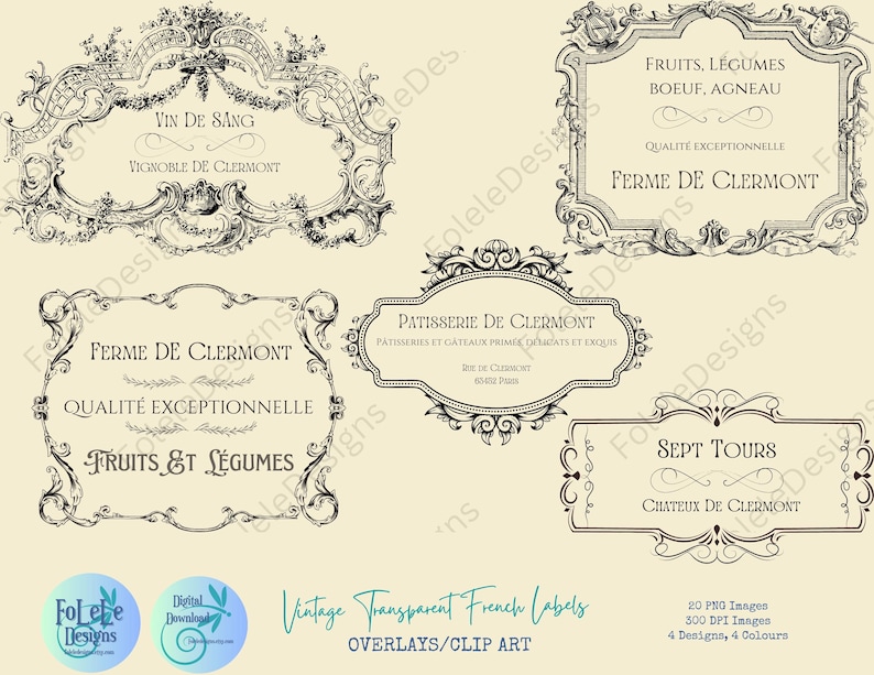 20 Vintage French Labels | Transparent Ephemera | Junk Journal ...