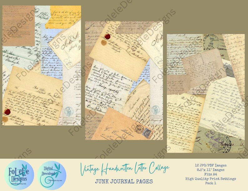 12 Vintage Handwritten Letter Collage Pages | Junk Journal ...
