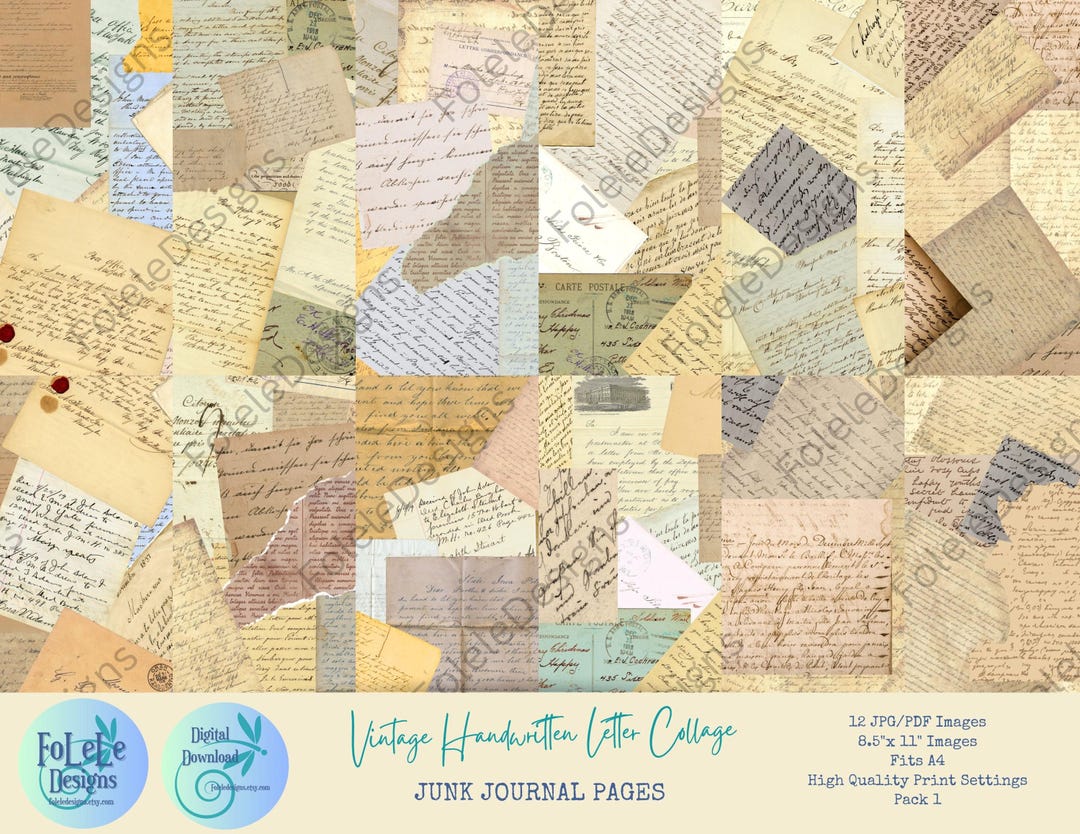 12 Vintage Handwritten Letter Collage Pages | Junk Journal ...