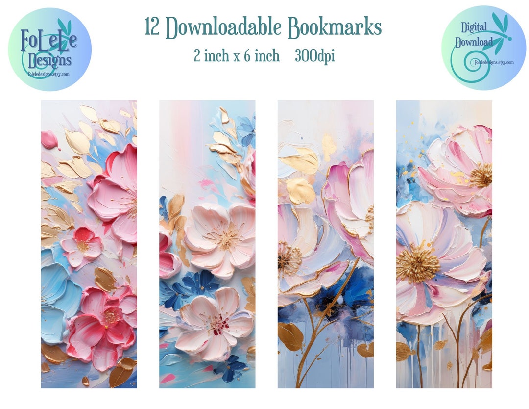 12 X Flowers of Fancy 2 Flower Printable Bookmarks 2x 6 Images 300 Dpi ...