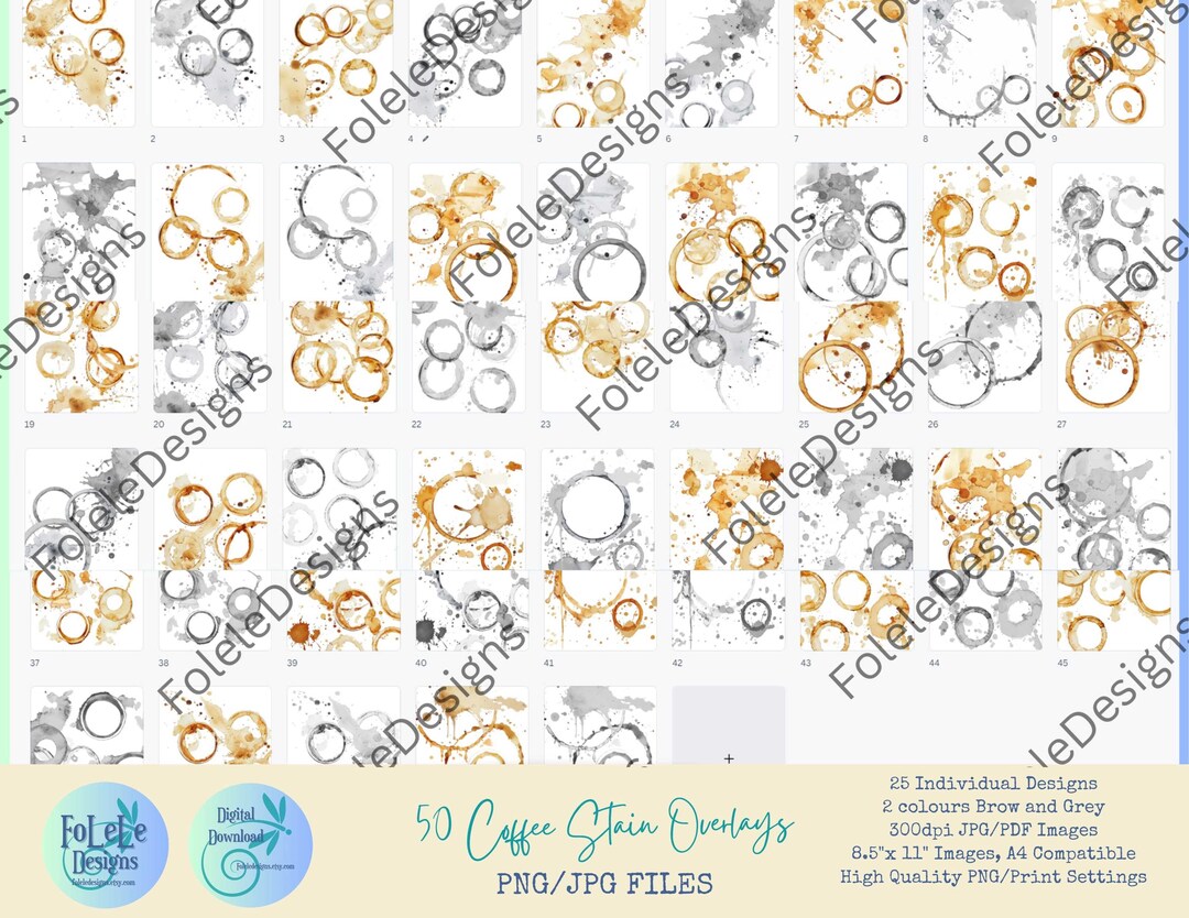 Vintage Stain Overlays: Tea Coffee Scrapbook Textures (PNG JPEG Digital ...