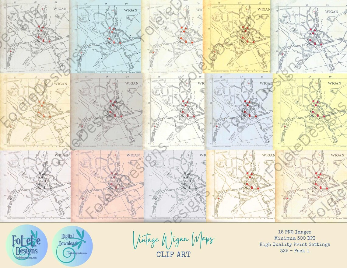 Vintage Wigan Map 15 Pngs | Junk Journal | Scrapbooking | Ephemera ...