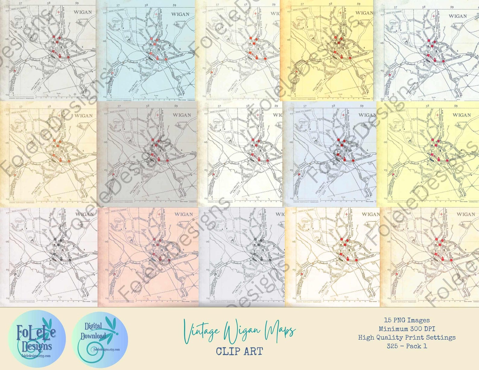 Vintage Wigan Map 15 Pngs | Junk Journal | Scrapbooking | Ephemera ...