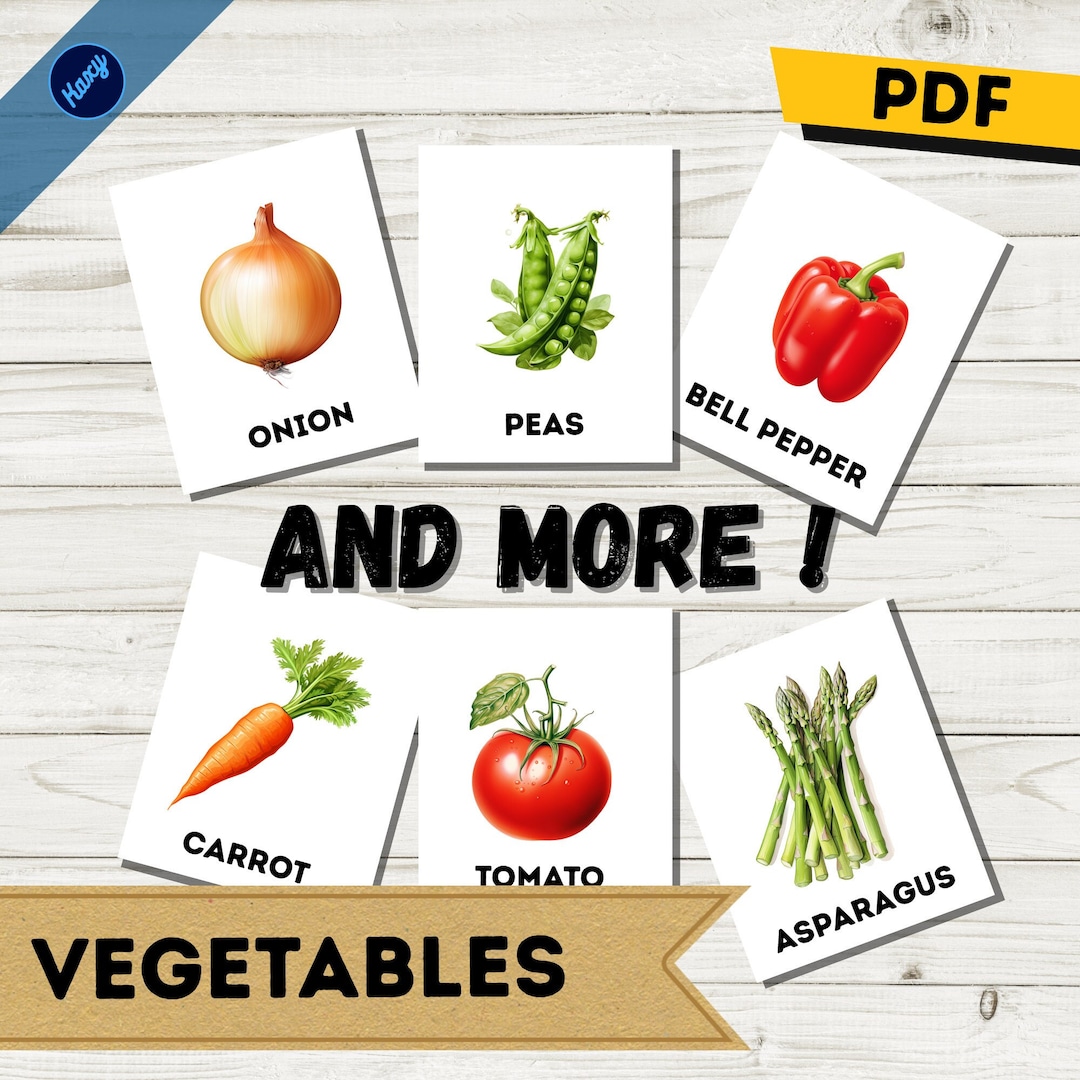Vegetables Flash Cards 16 Nomenclature PDF Flash Cards - Etsy
