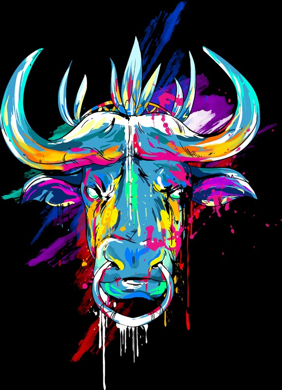 Colourful Ox Digital Art | Etsy
