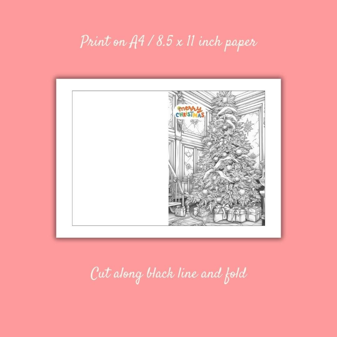 Christmas Coloring Cards Christmas Tree Coloring Pages - Etsy
