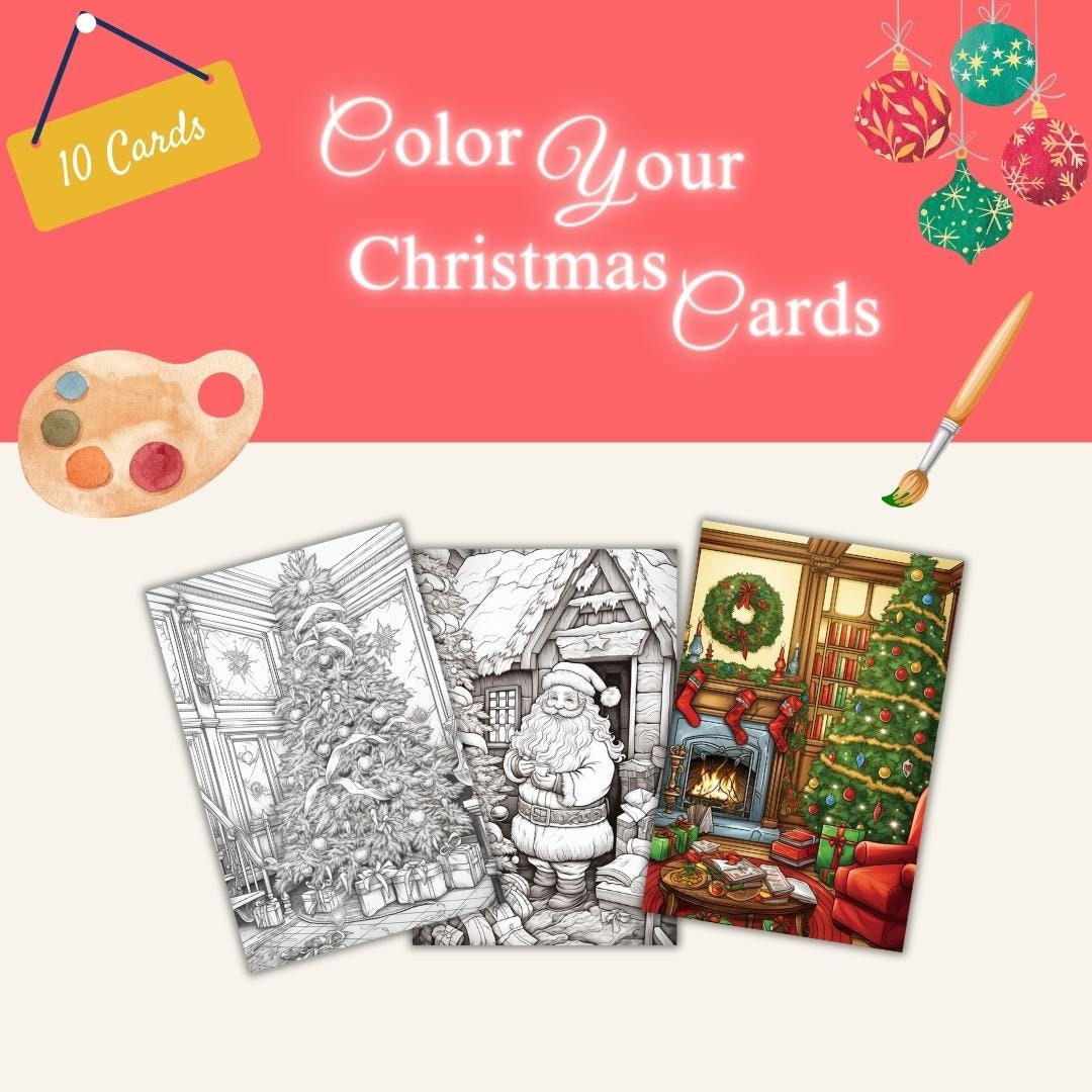 Christmas Coloring Cards Christmas Tree Coloring Pages - Etsy