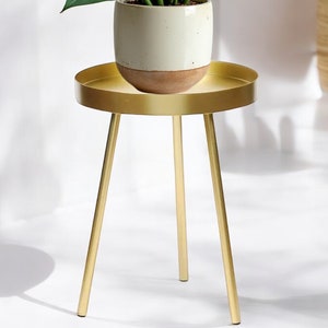 Gold Plant Stand Modern Side Table Metal Round Risers for House Plants ...