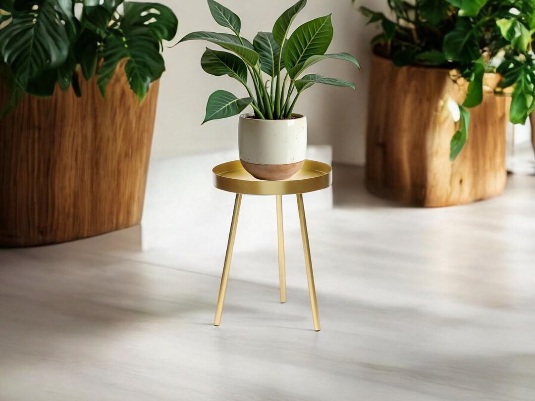 Gold Plant Stand Modern Side Table Metal Round Risers for House Plants ...
