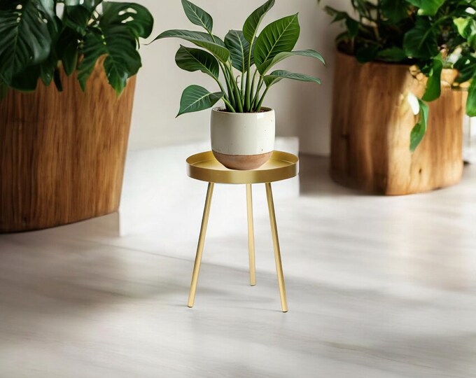 Gold Plant Stand Modern Side Table Metal Round Risers for House Plants ...
