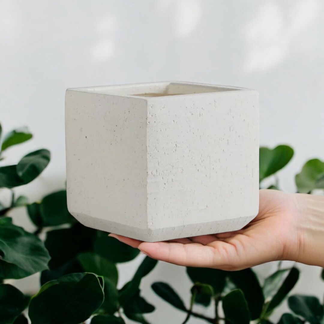 Matte White Square Planter Without Drainage Cube Ceramic Flower Pot ...