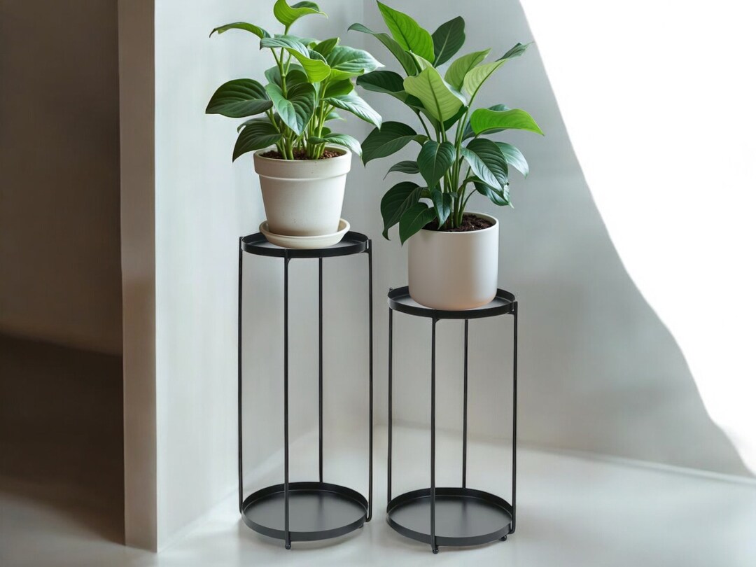 Set of 2 Black Plant Stands Set Made of Metal Round Table Risers for ...
