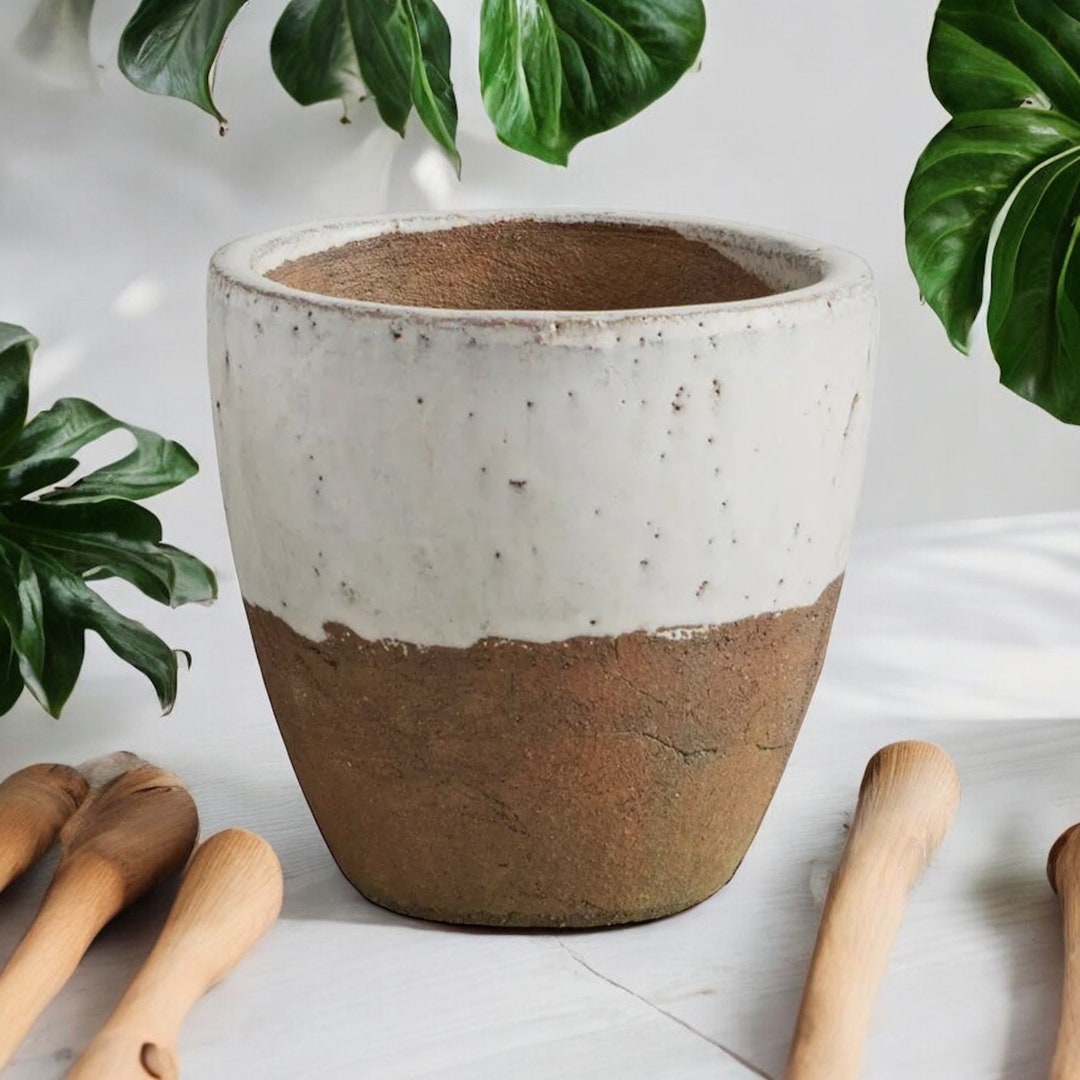 Rustic Two Tone Planter Without Drainage Textured Flower Pot Decorative ...