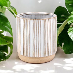 Lined Planter Without Drainage Textured Flower Pot Decorative Cream Tan ...