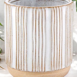 Lined Planter Without Drainage Textured Flower Pot Decorative Cream Tan ...
