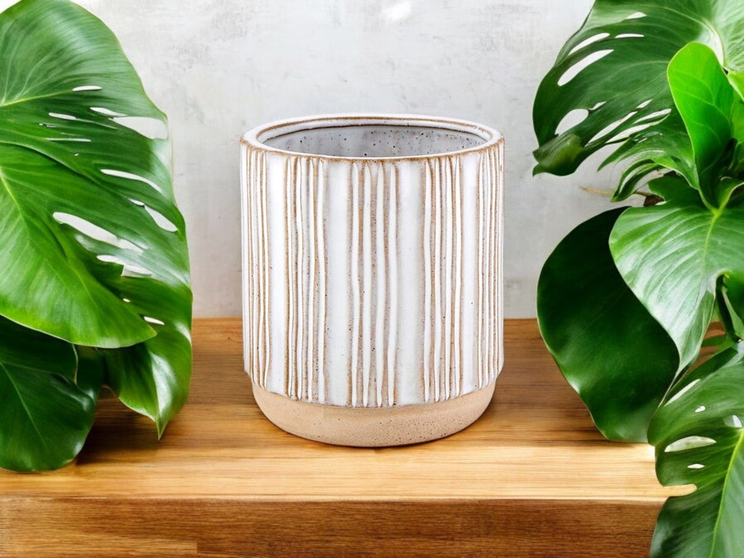 Lined Planter Without Drainage Textured Flower Pot Decorative Cream Tan ...