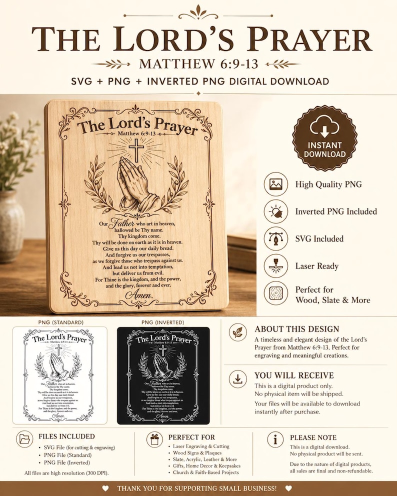 Lord's Prayer SVG PNG | Matthew 6:9-13 Christian Engraving File ...