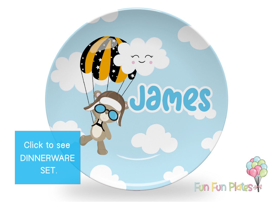 Parachute Bear Personalized Dinnerware Set | Kids Toddler Birthday Gift ...