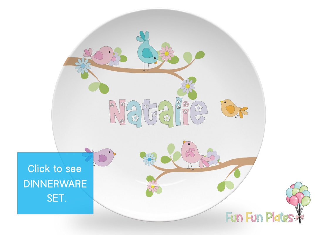 Pretty Birds Personalized Dinnerware Set | Toddler Birthday Gift Idea ...