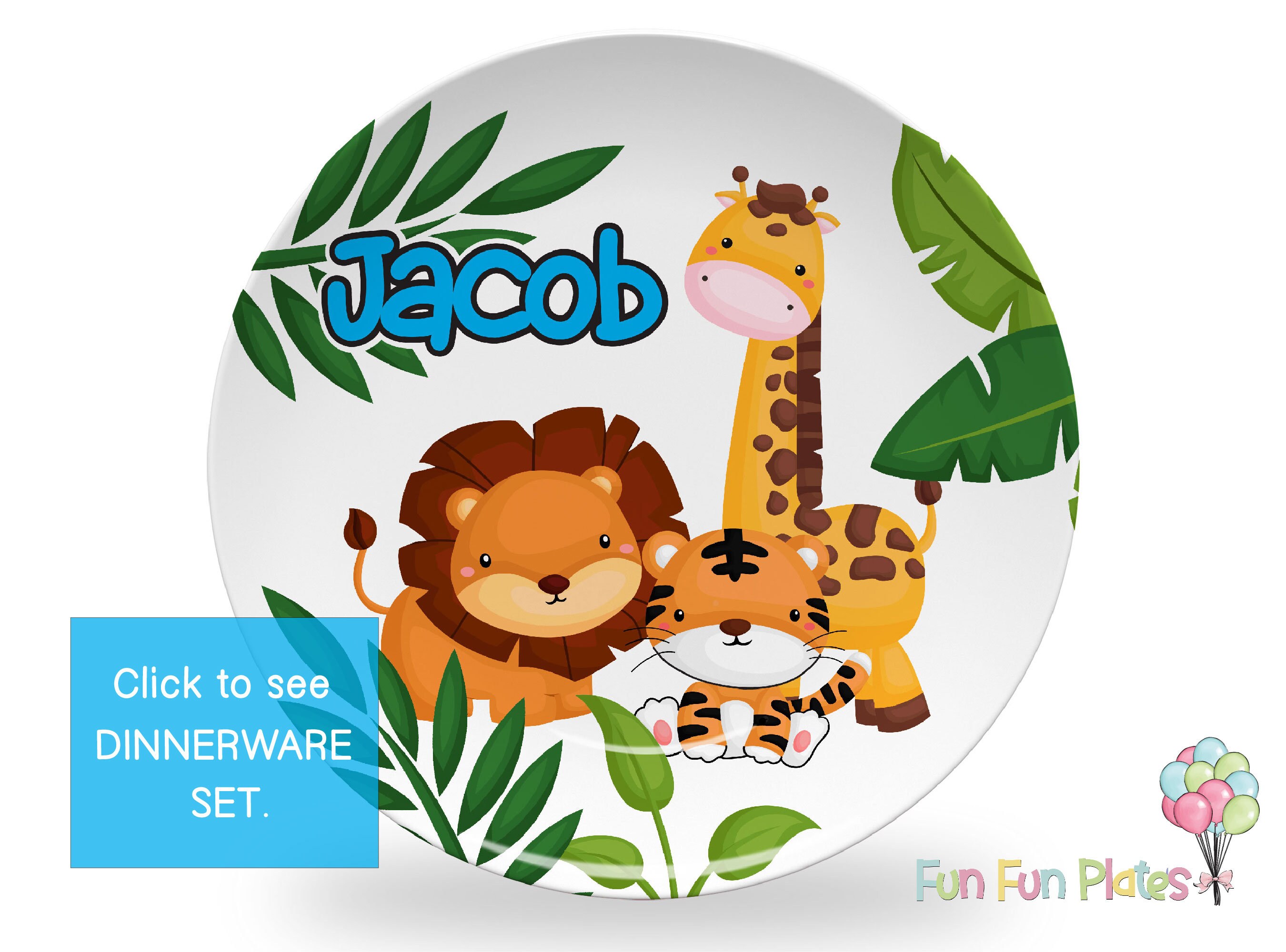 Cute Jungle Animals Personalized Dinnerware Set | Toddler Birthday Gift ...