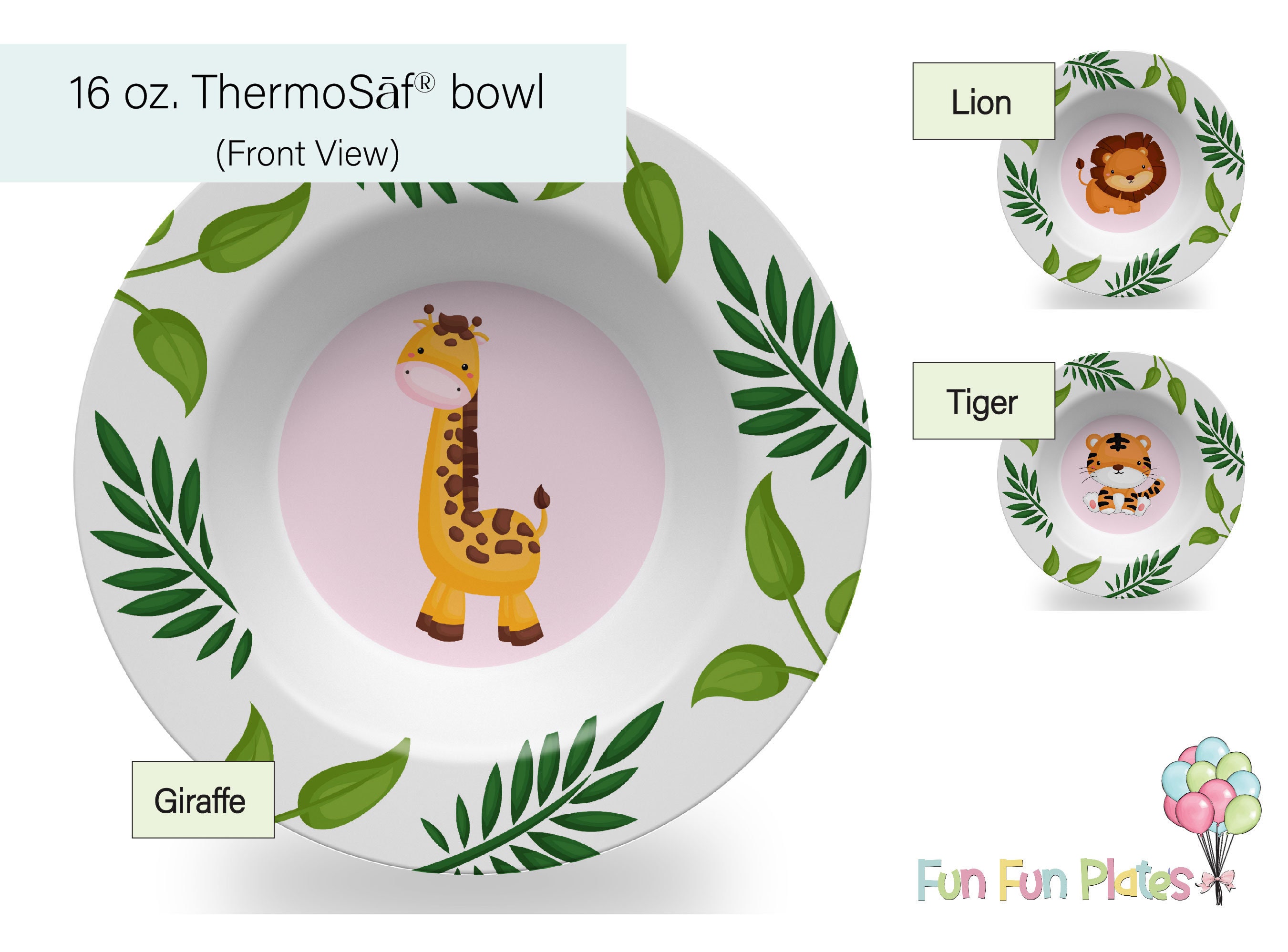 Cute Jungle Animals Personalized Dinnerware Set | Toddler Birthday Gift ...