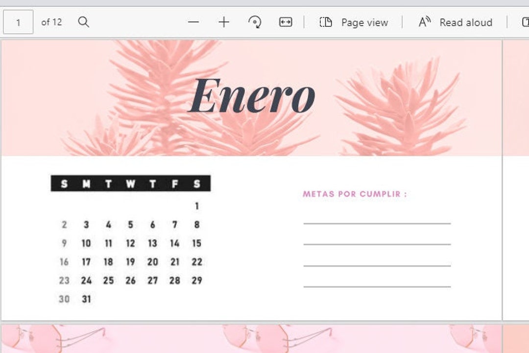 Girly Pink Montly Goal Printable Calendar in Spanish - Etsy