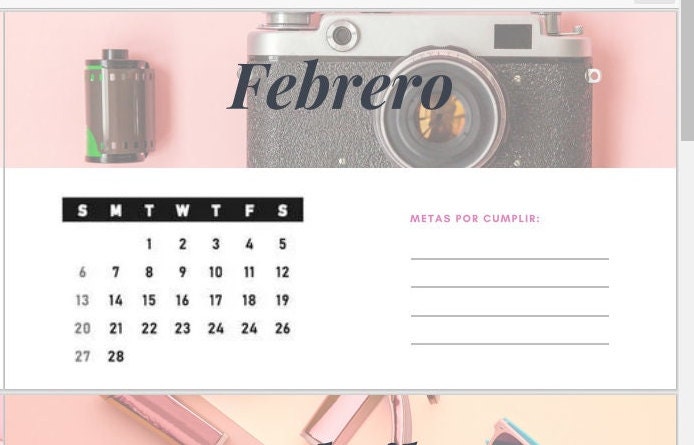 Girly Pink Montly Goal Printable Calendar in Spanish - Etsy