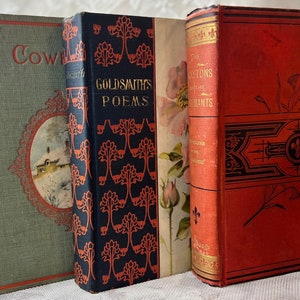 Antique Book Stack, Set of 3 Rare Antique Books, Decorative Red Green ...