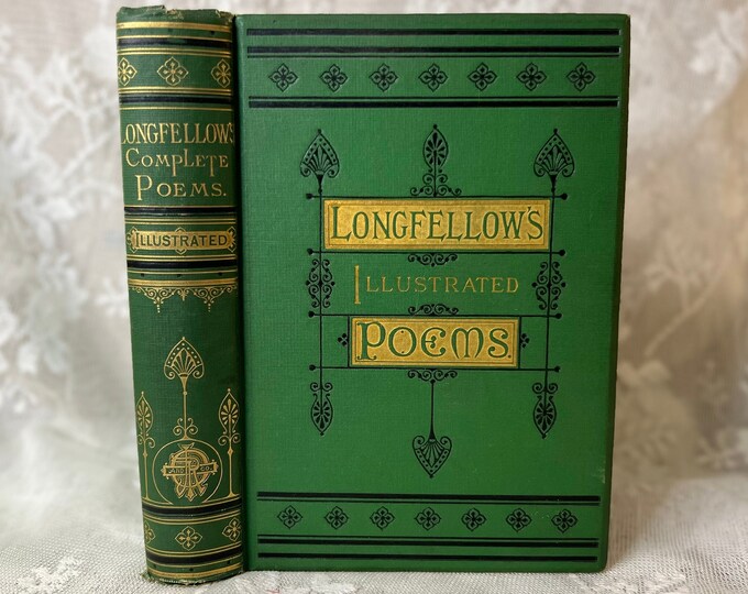 1878 Poems of Henry Wadsworth Longfellow, Rare Antique Book, Green ...