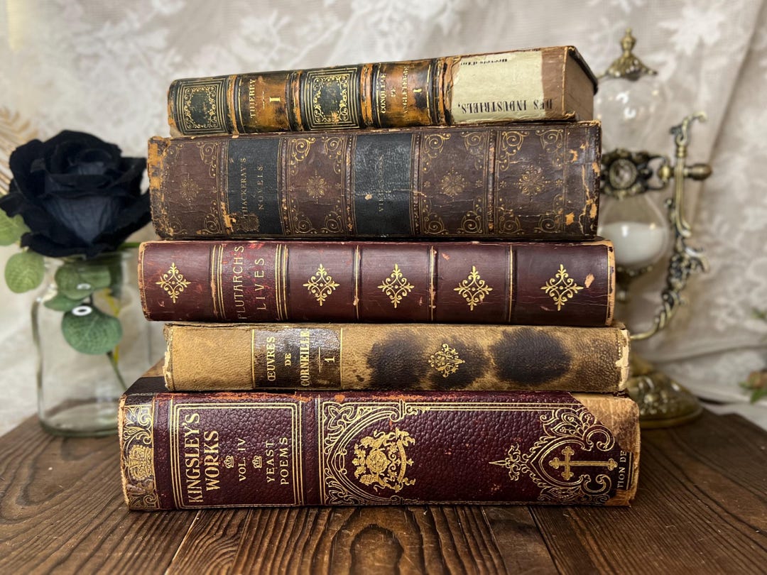 1800s Antique Book Stack, Set of 5 Rare Antique Books, Tattered ...