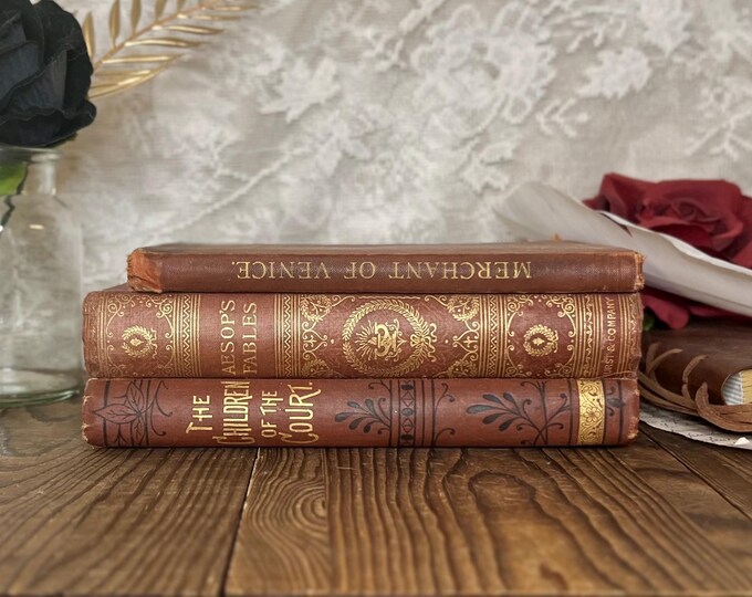 Antique Book Stack, Set of 3 Rare Antique Books, Tattered Distressed ...