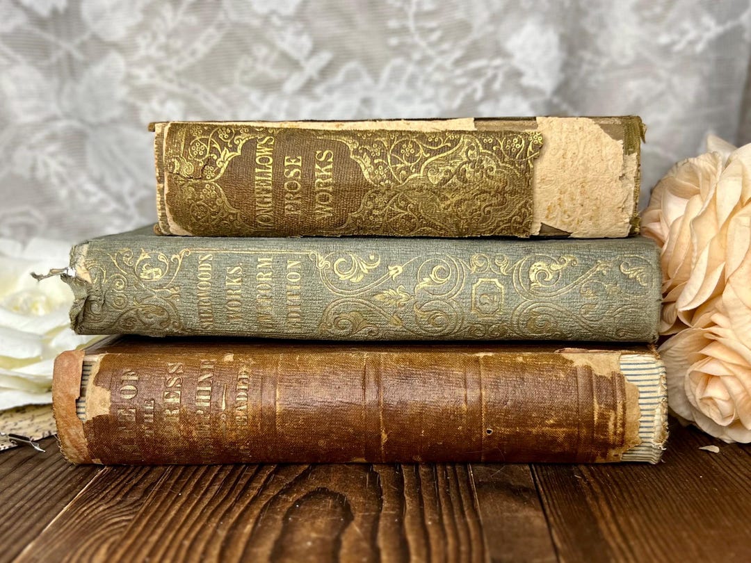 Antique Book Stack, Set of 3 Rare Antique Books, Tattered Distressed ...
