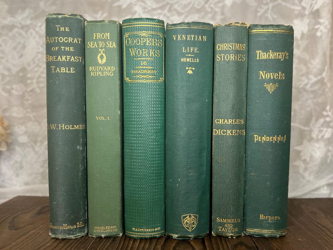 Green Antique Books, Hardback Antique Books, Home Interior, Classic ...