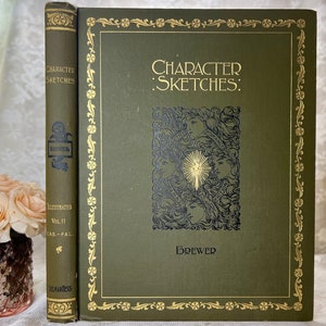 Antique Book Stack, Set of 2 Rare Antique Books, Character Sketches ...