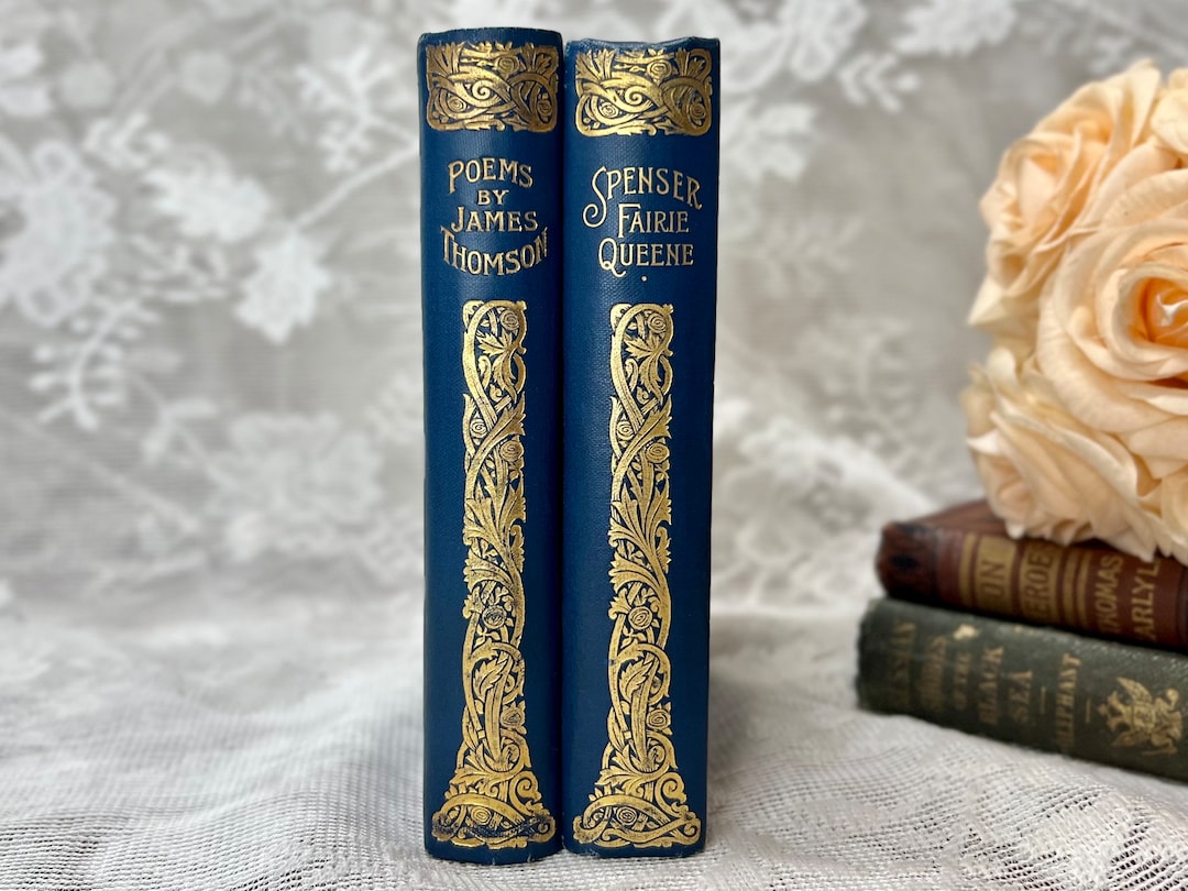Antique Book Stack, Set of 2 Rare Antique Books, Canterbury Poets ...