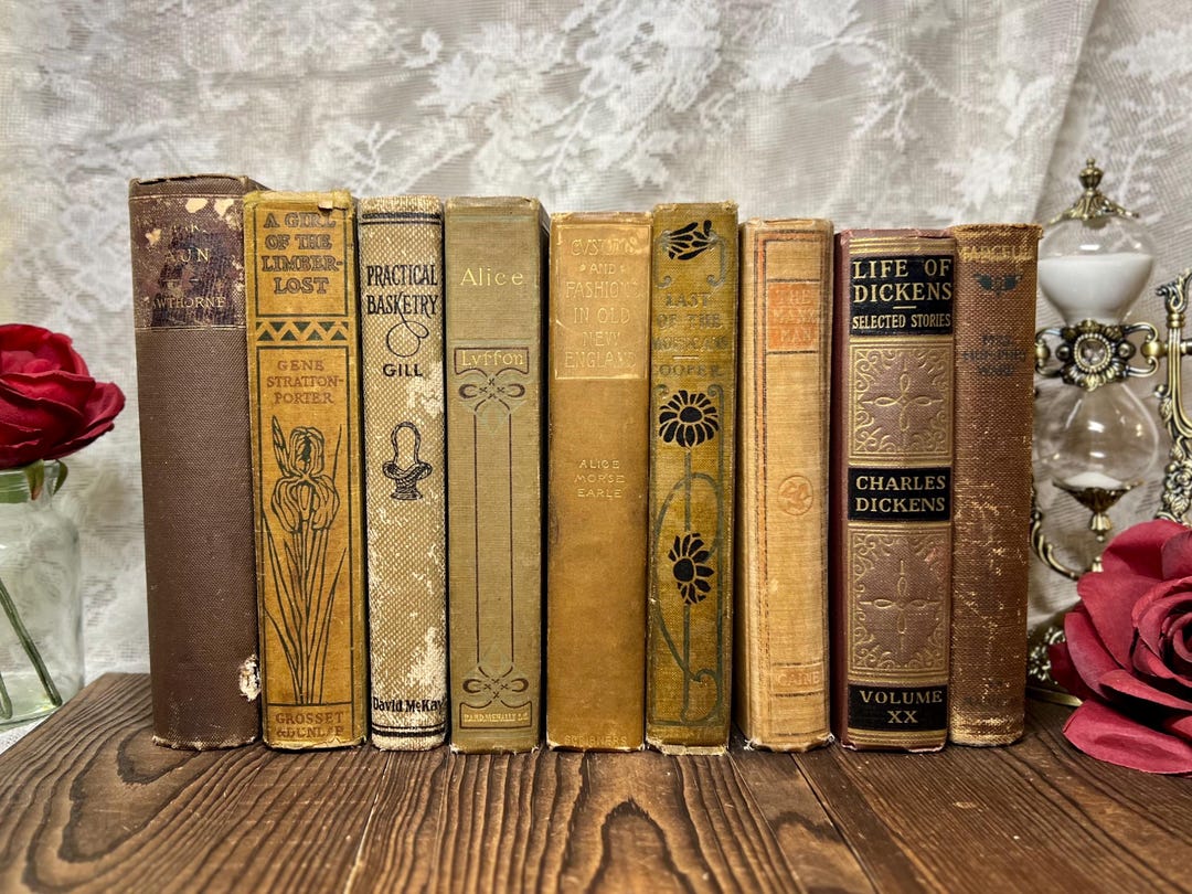 1800s/1900s Antique Book Stack, Set of 9 Rare Antique Books, Tattered Distressed Neutral ...