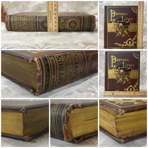 1884 Rare Antique Book, Papyrus Leaves, Poems, Stories, Essays, Brown ...