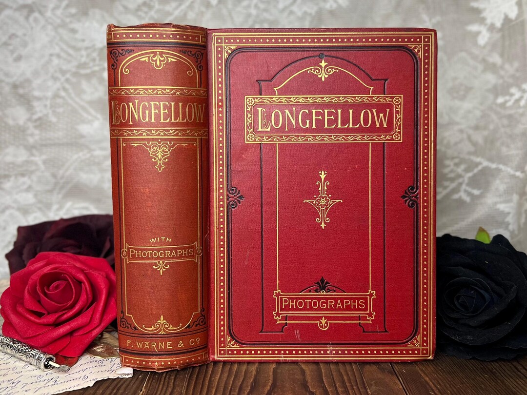 Antique Longfellow Photographs Book: 1894 Poetical Works, Red Gold ...