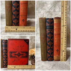 Antique Book Stack, Set of 3 Rare Antique Books, Decorative Red Green ...