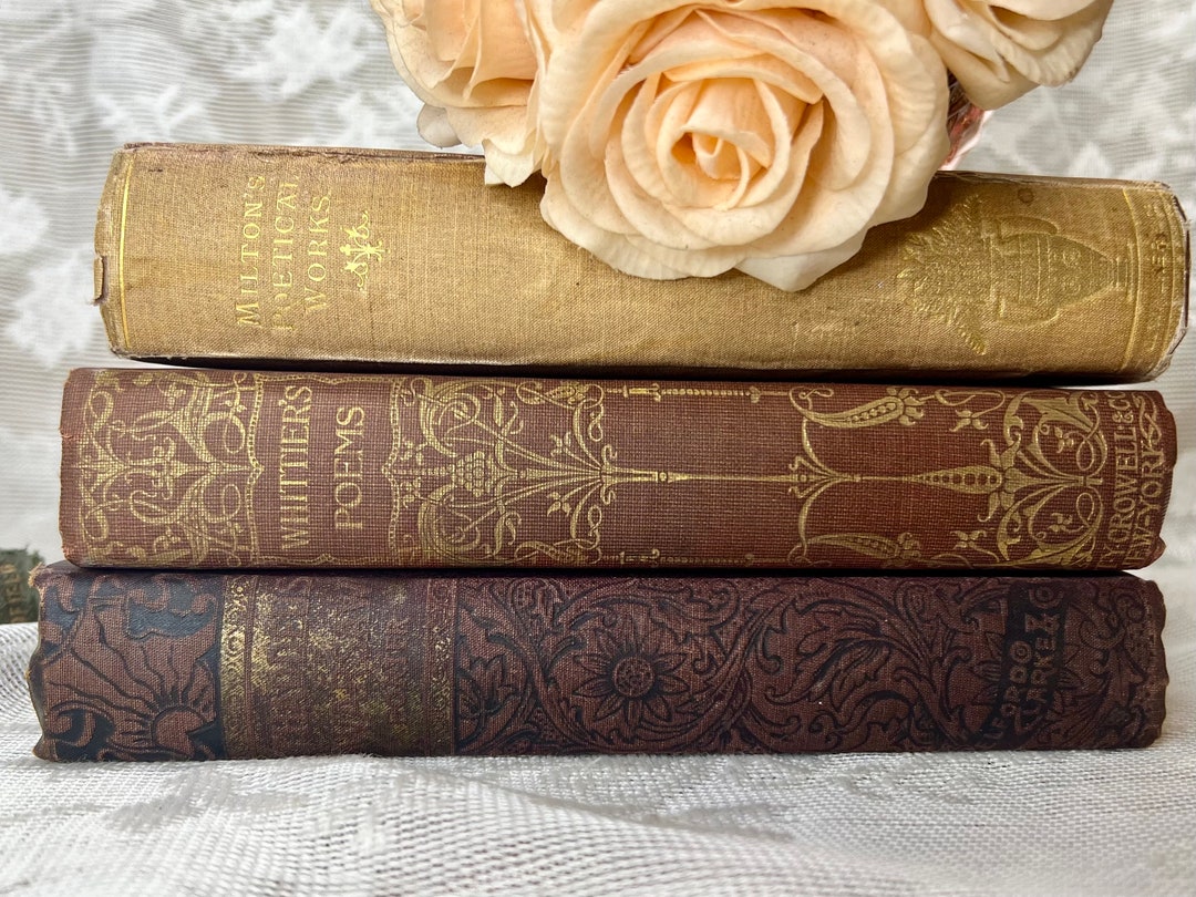 Antique Book Stack, Set of 3 Rare Antique Books, Decorative Purple Deep ...