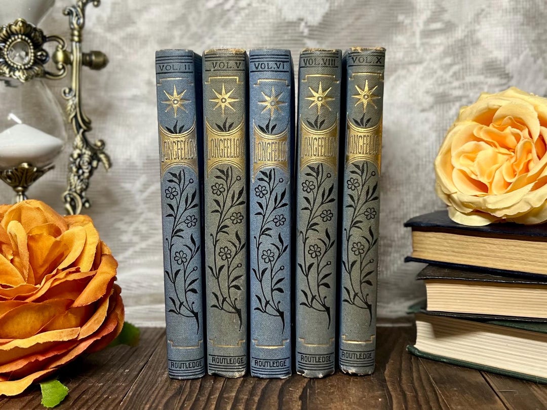 1878 Longfellow’s Poetical Works, Antique Book Stack, Set of 5 Rare ...