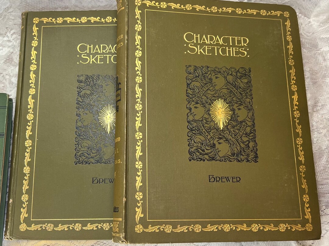 Antique Book Stack, Set of 2 Rare Antique Books, Character Sketches ...