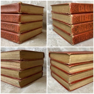 Antique Book Stack, Set of 4 Rare Antique Books, Small Decorative Red ...