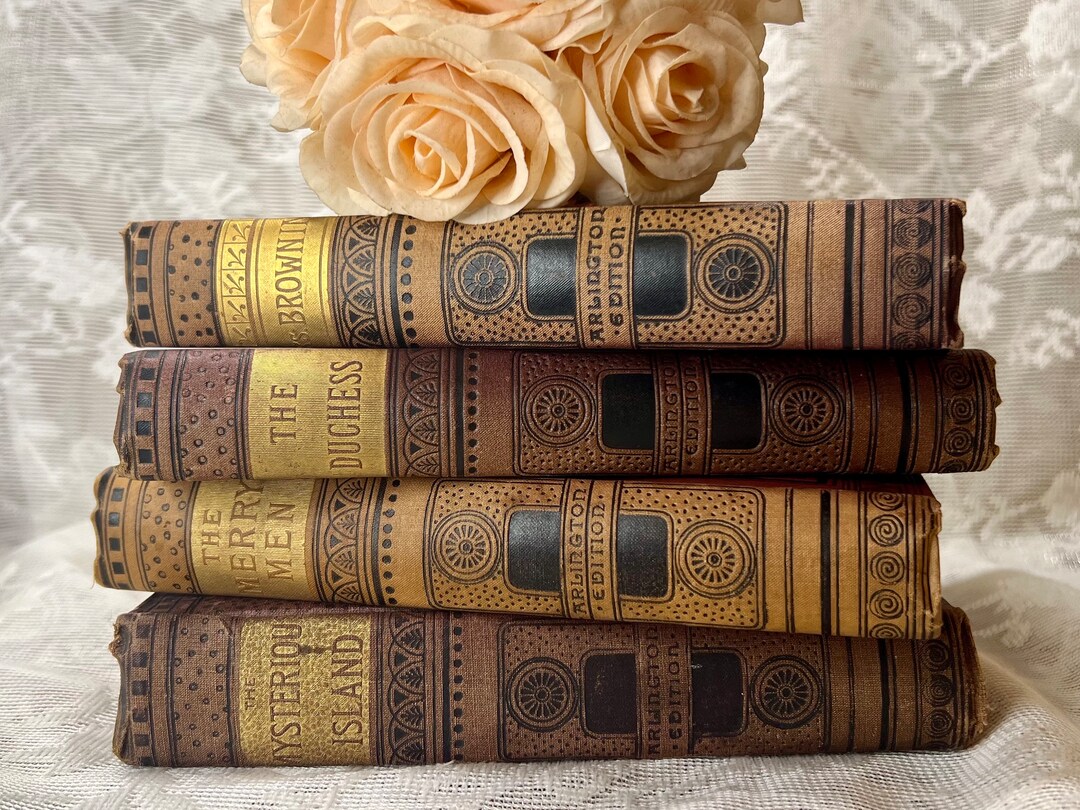 Antique Book Stack, Set of 4 Rare Antique Books, Decorative Purple ...