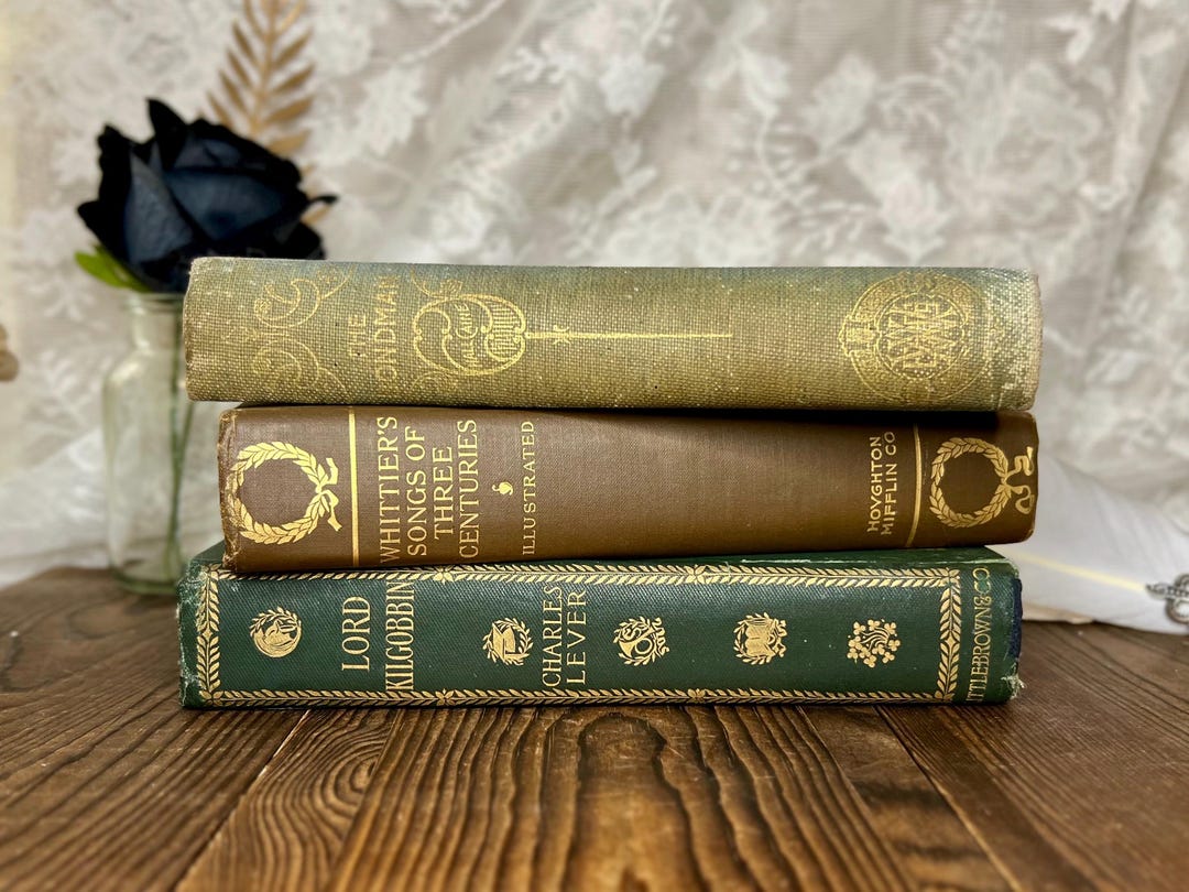 Antique Book Stack, Set of 3 Rare Antique Books, Tattered Distressed ...
