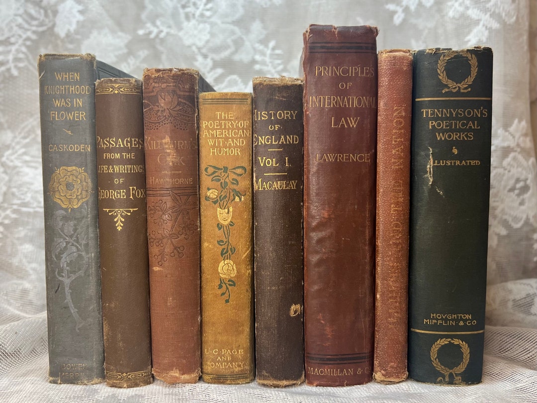 Distressed Antique Book Stack, Set of 8 Rare Antique Books, Rustic ...