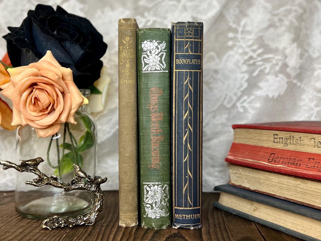 Antique Book Stack, Set of 3 Rare Antique Books, Tattered Distressed Blue Green Victorian ...