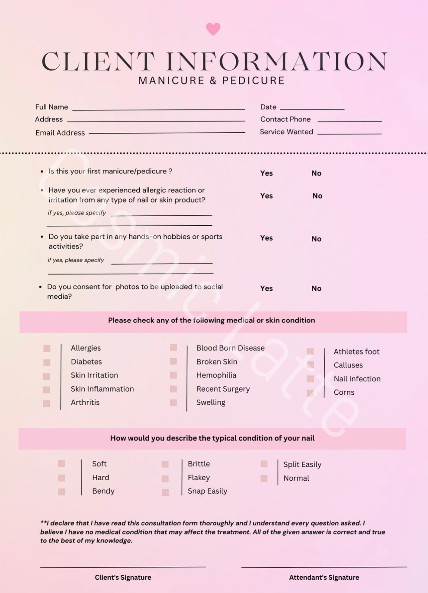 Nail Tech Business Client Forms Cards Consultation Cancellation Policy ...