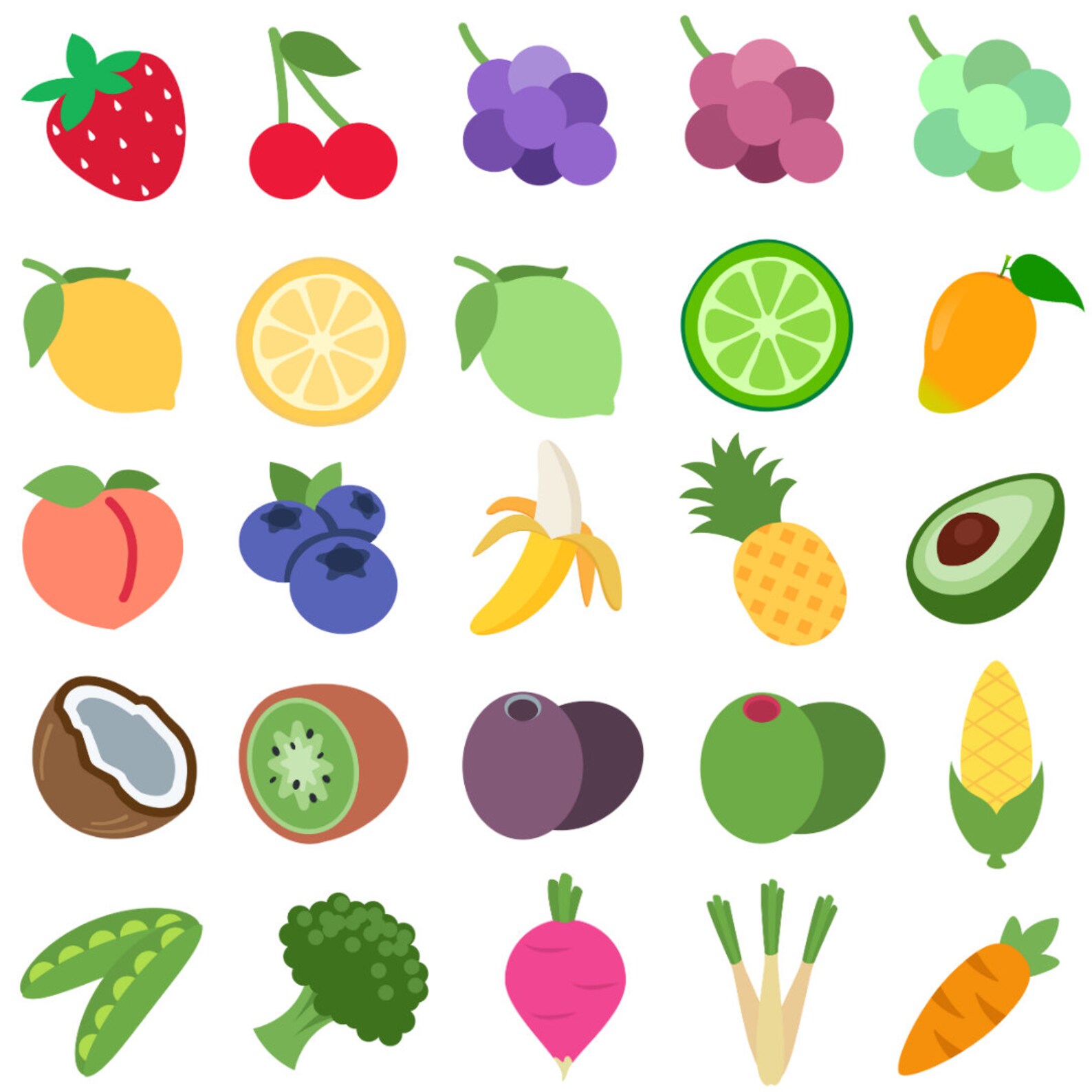 50 Fruit and Veg SVG PNG Digital Stickers Files Bundle File Pack ...