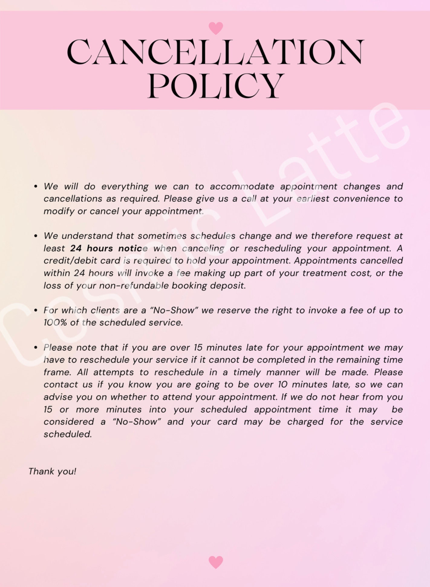 Nail Tech Business Client Forms Cards Consultation Cancellation Policy ...